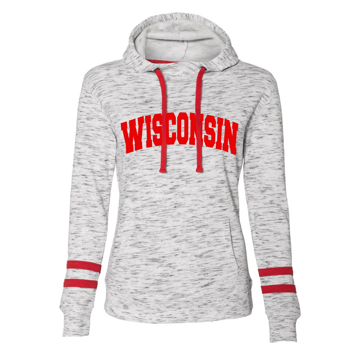 Wisconsin Sport Ladies Melange Fleece Stripped Sleeve Hoodie — WI-Wear