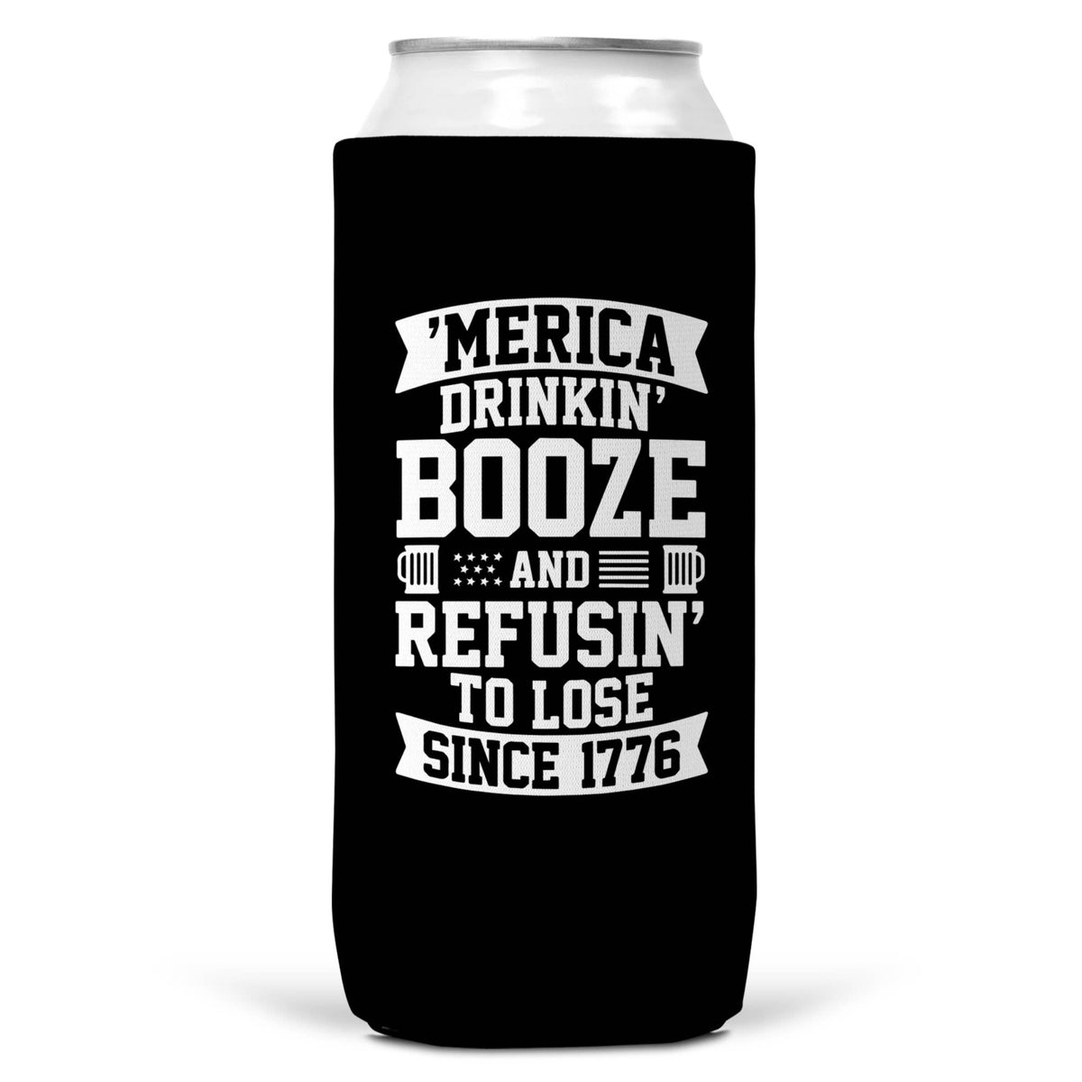 Merica Drinkin Booze SLIM CAN Coozie Cooler | 12oz SLIM Cans — WI-Wear